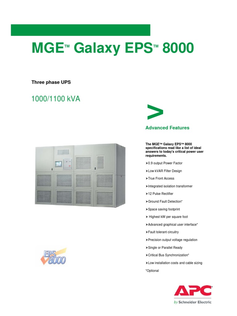 MGE Galaxy EPS 8000: Three Phase UPS | Download Free PDF | Power ...