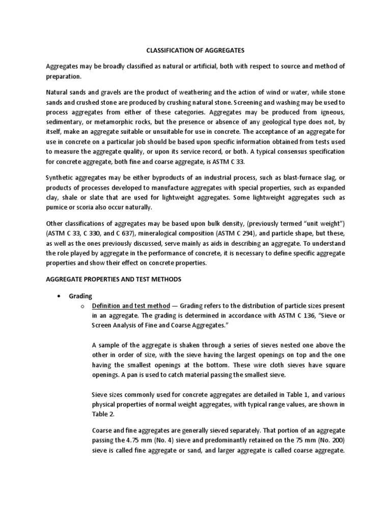 Classification of Aggregates | PDF | Construction Aggregate | Natural ...