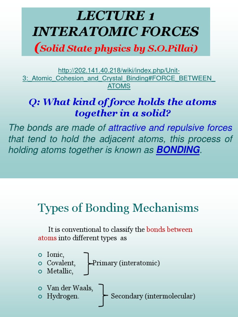 Interatomic Forces: Solid State Physics by S.O.Pillai) | PDF | Ionic ...