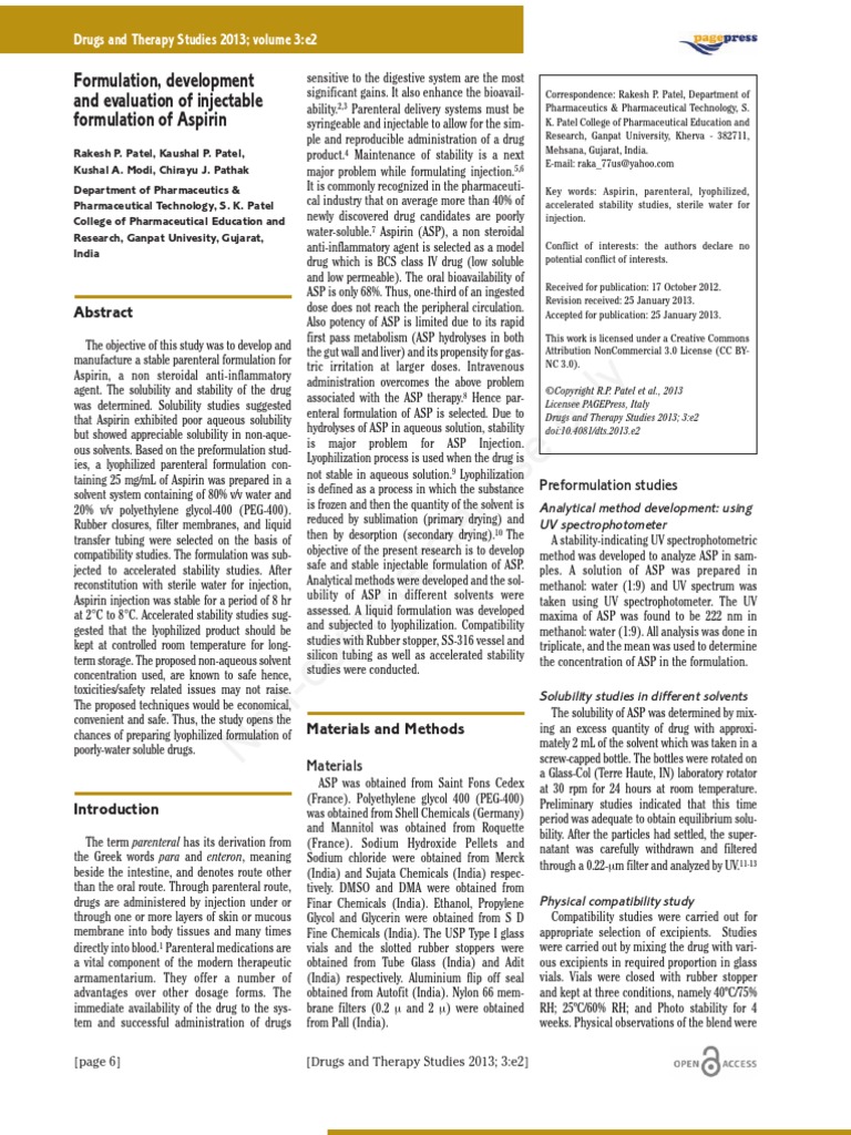 Formulation, Development and Evaluation of Injectable Formulation of ...