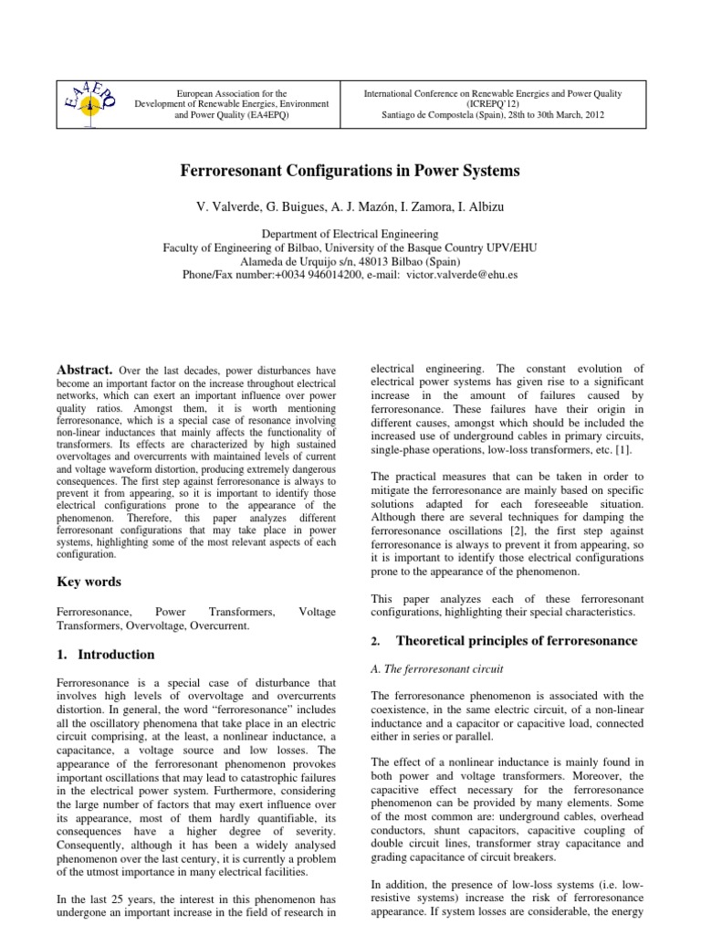 Ferroresonant Configurations in Power Systems: V. Valverde, G. Buigues ...