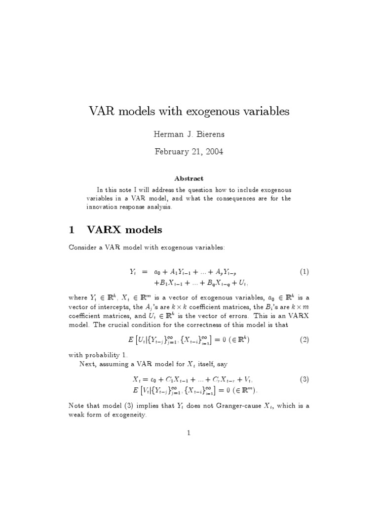VAR Models With Exogenous Variables | PDF | Vector Autoregression | Hypothesis