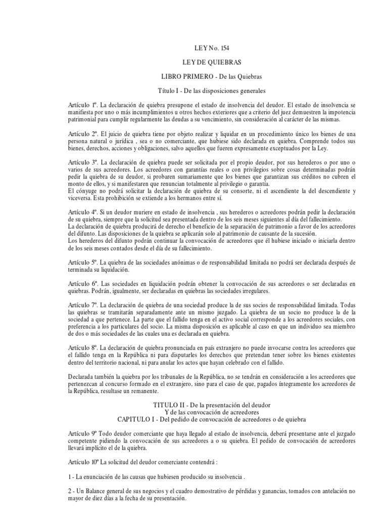 Ley 154-69 de Quiebras | PDF | Bancarrota | Pagos