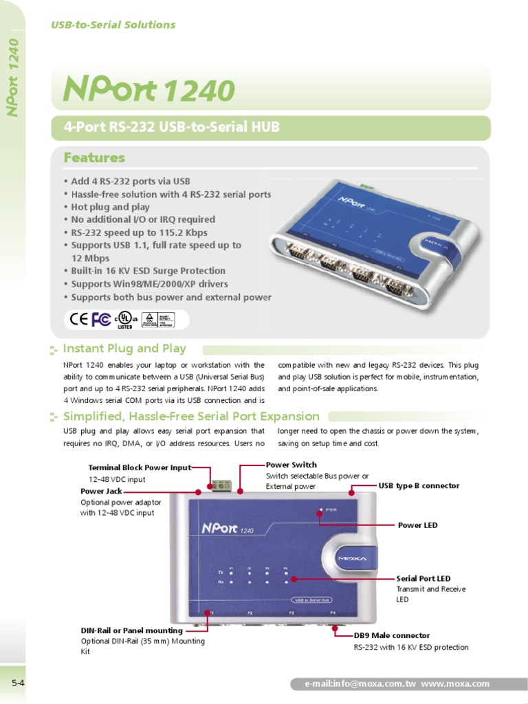 Convertidor USB-Serial Nport 1240-Moxa | PDF | Usb | Electrical Connector