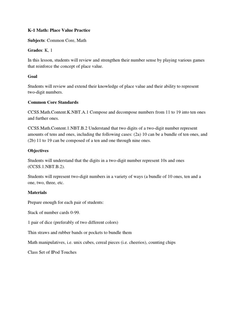 K-1 Math: Place Value Practice Subjects: Common Core, Math Grades: K, 1 ...