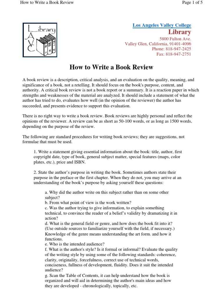 How To Write A Book Review: Library | PDF | Argument | Books