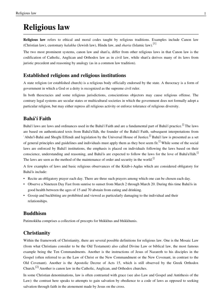 Religious Law: Established Religions and Religious Institutions | PDF ...