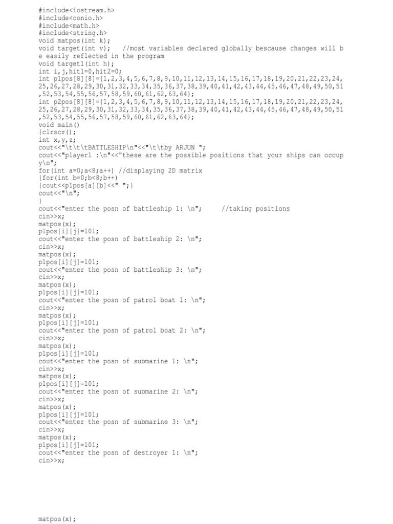 C++ Battleship Game Code - No Graphics | Download Free PDF | Ships ...