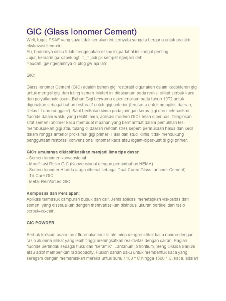 Gic (Glass Ionomer Cement) : Gics Umumnya Diklasifikasikan Menjadi Lima ...