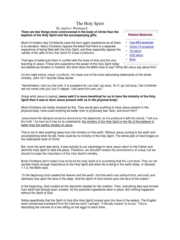 The Holy Spirit | PDF | Baptism With The Holy Spirit | Acts Of The Apostles