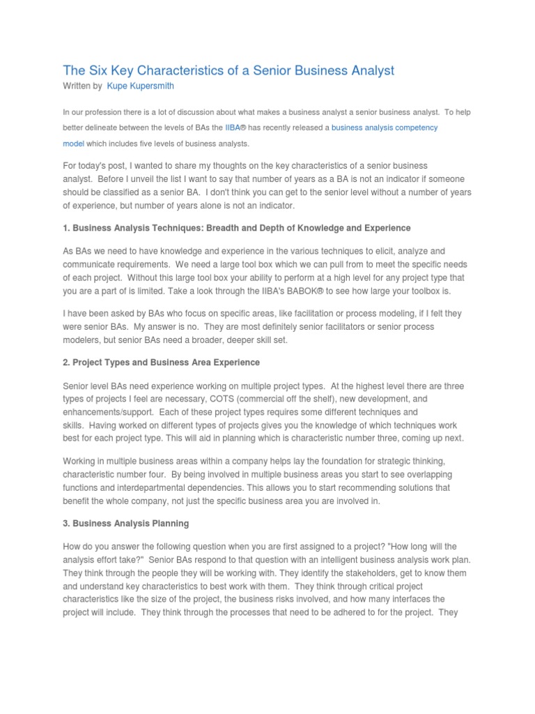 6 Characteristics of A Senior BA | PDF | Business Analysis ...