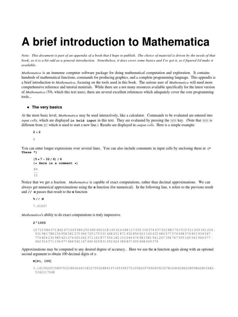 A Brief Introduction To Mathematica: The Very Basics | Download Free ...