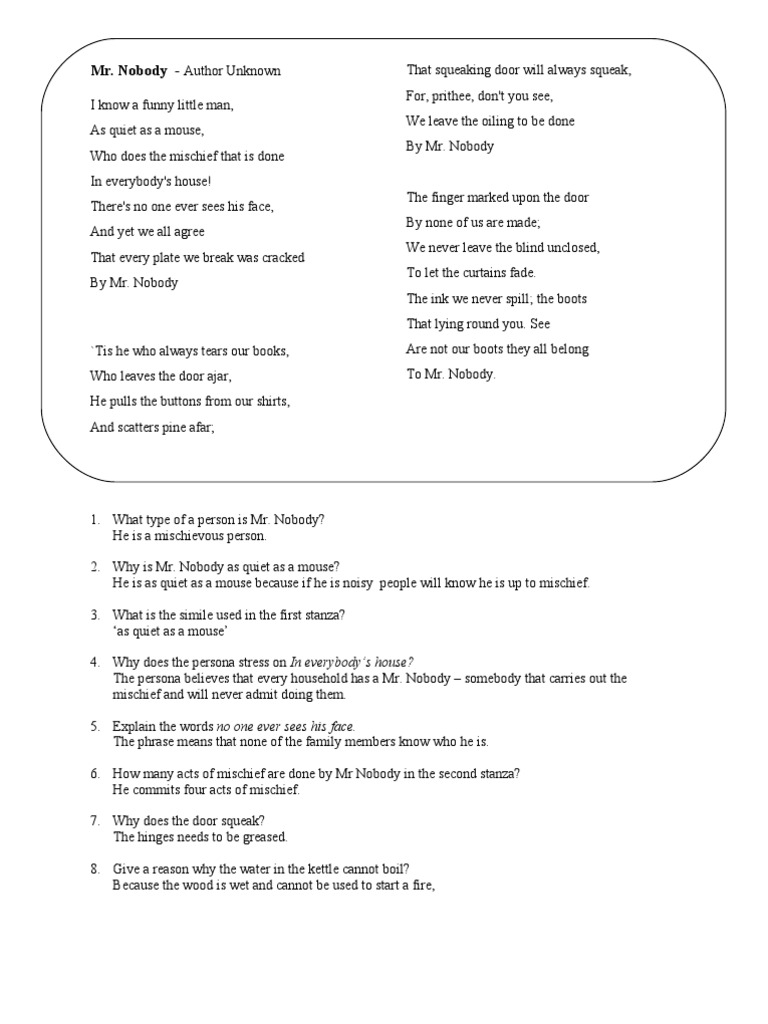 Mr nobody | Poetry | Fiction & Literature