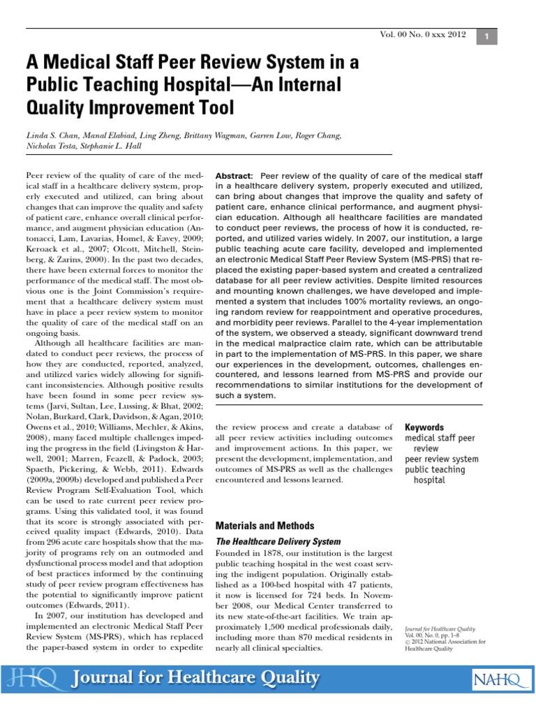 A Medical Staff Peer Review System in a Public Teaching Hospital—An ...