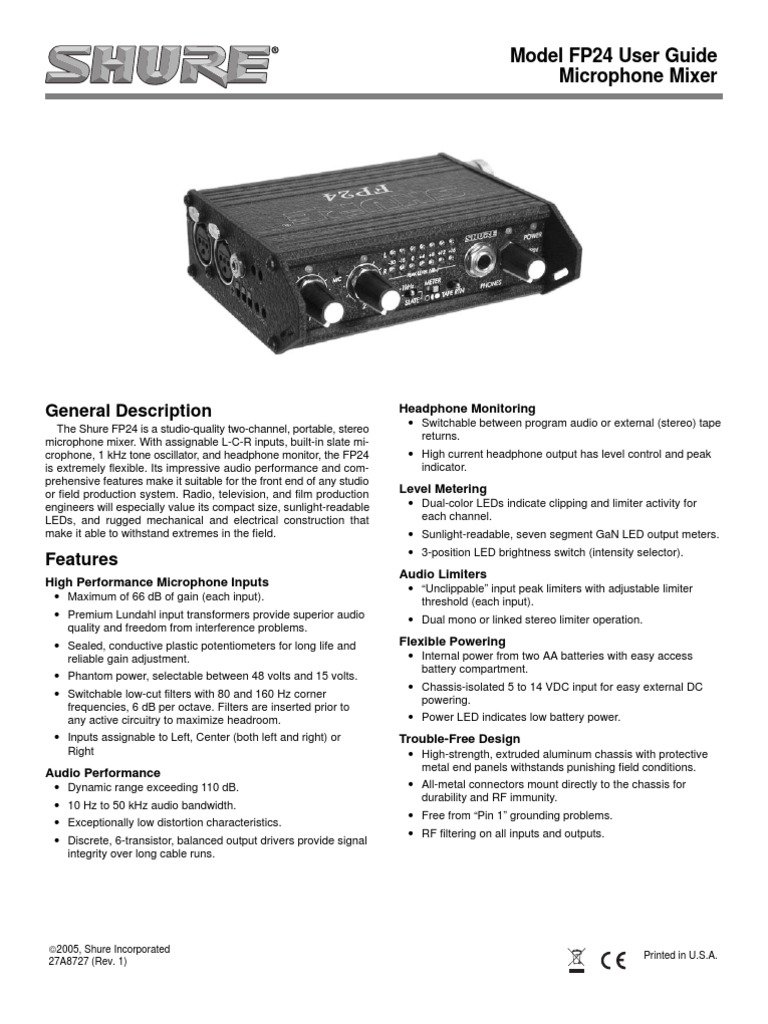 General Description: Model FP24 User Guide Microphone Mixer | PDF ...