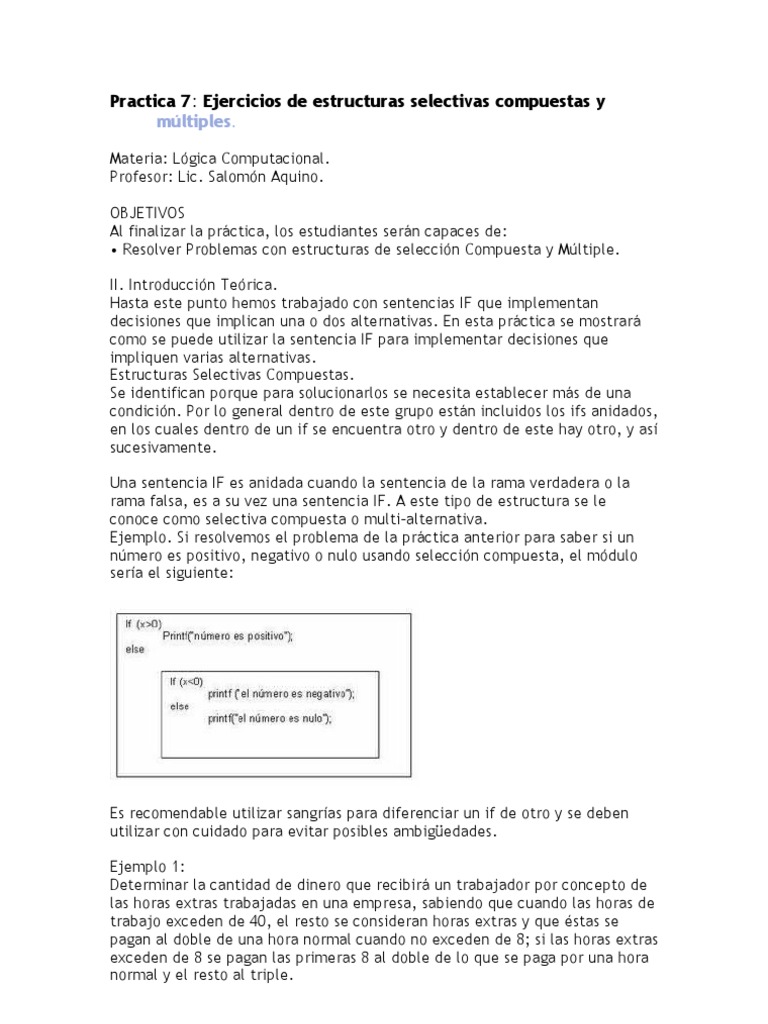 Ejercicios de Estructuras Selectivas Compuestas y Múltiples. | PDF | Programa de computadora ...