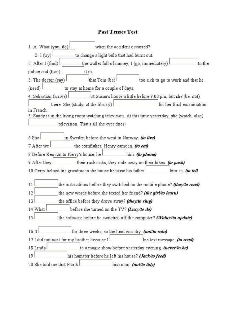 Past Tenses Test | PDF