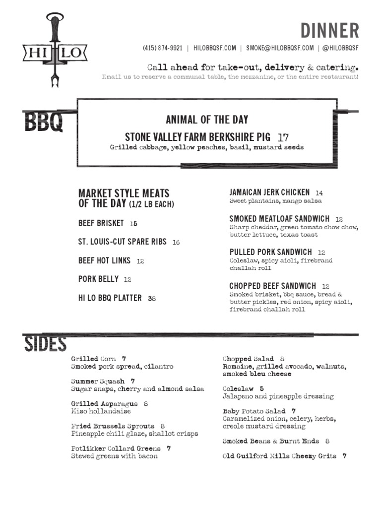 Old Hi-Lo BBQ Dinner Menu, May 2013 | PDF | Alcoholic Drinks | Sports