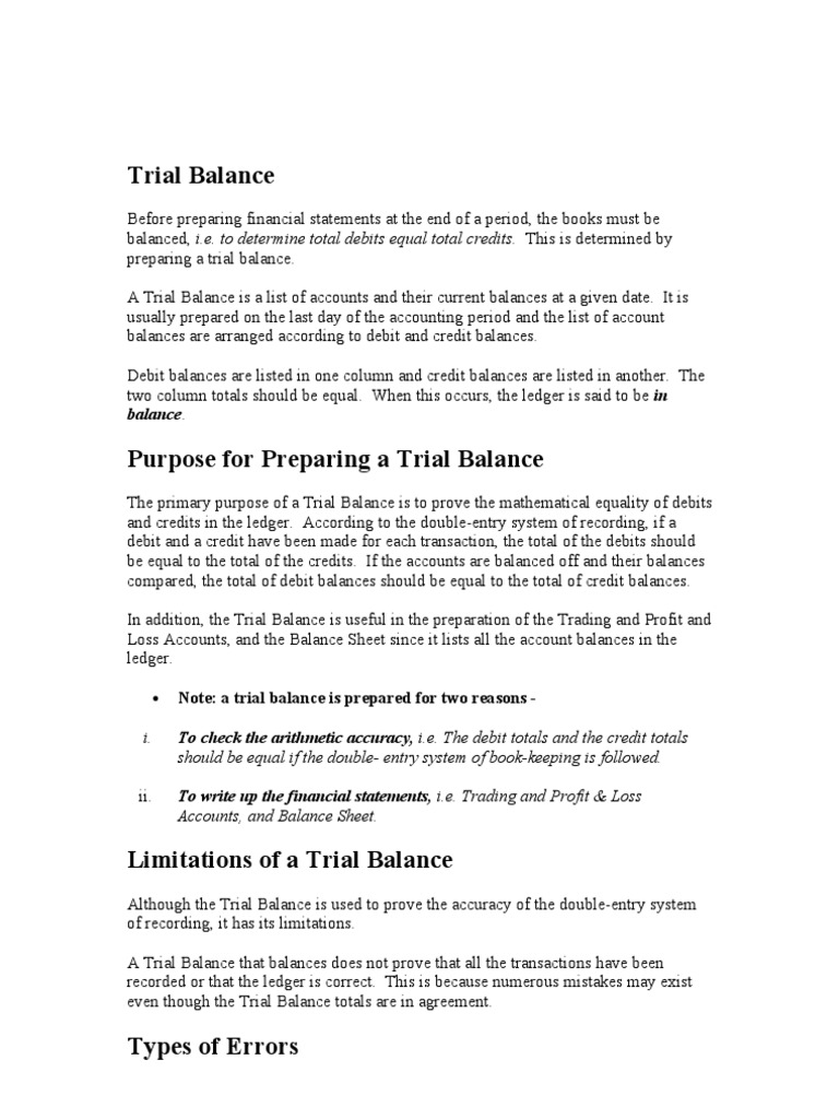 Trial Balance & Accounting Concepts | PDF | Debits And Credits ...