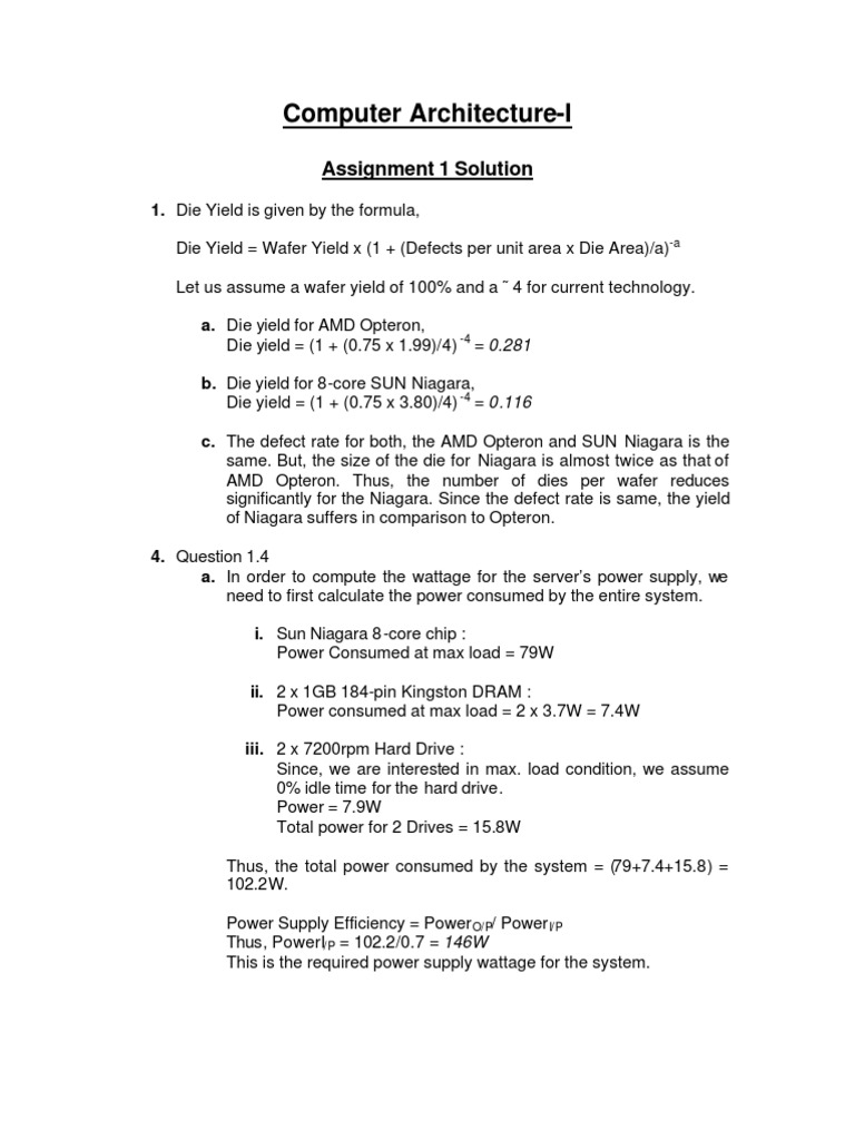 Computer Architecture Assignment Solutions | PDF | Central Processing Unit | Parallel Computing