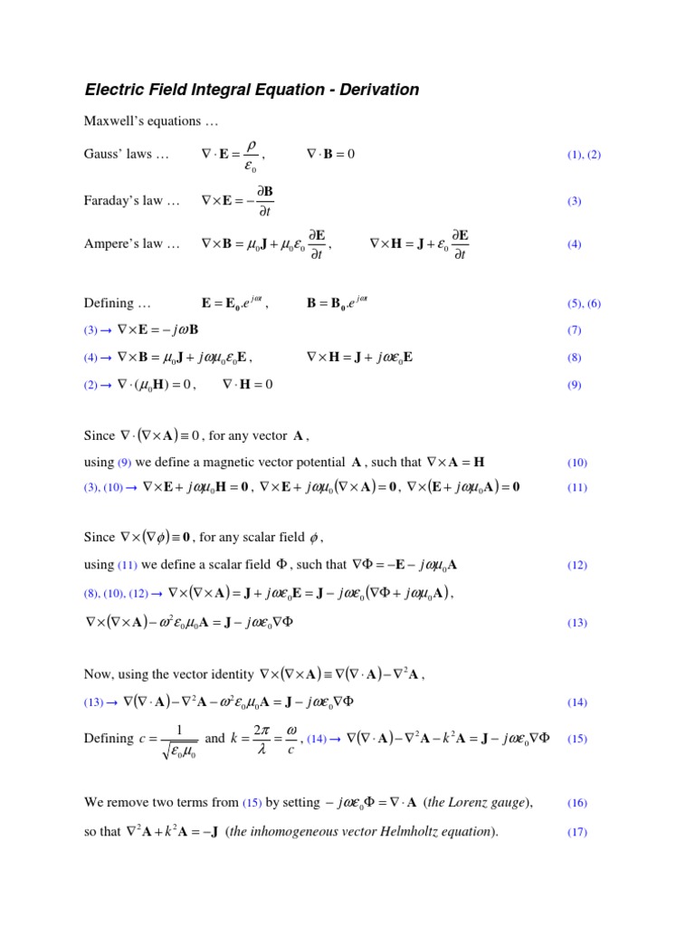 Electric Field Integral Equation Derivation Pdf Electric Field