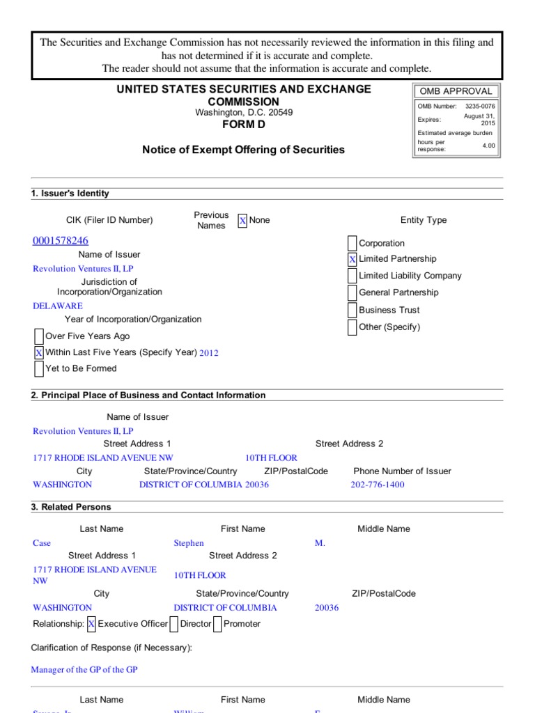 Revolution Ventures SEC Form D 6/28/2013 | PDF | Securities (Finance ...