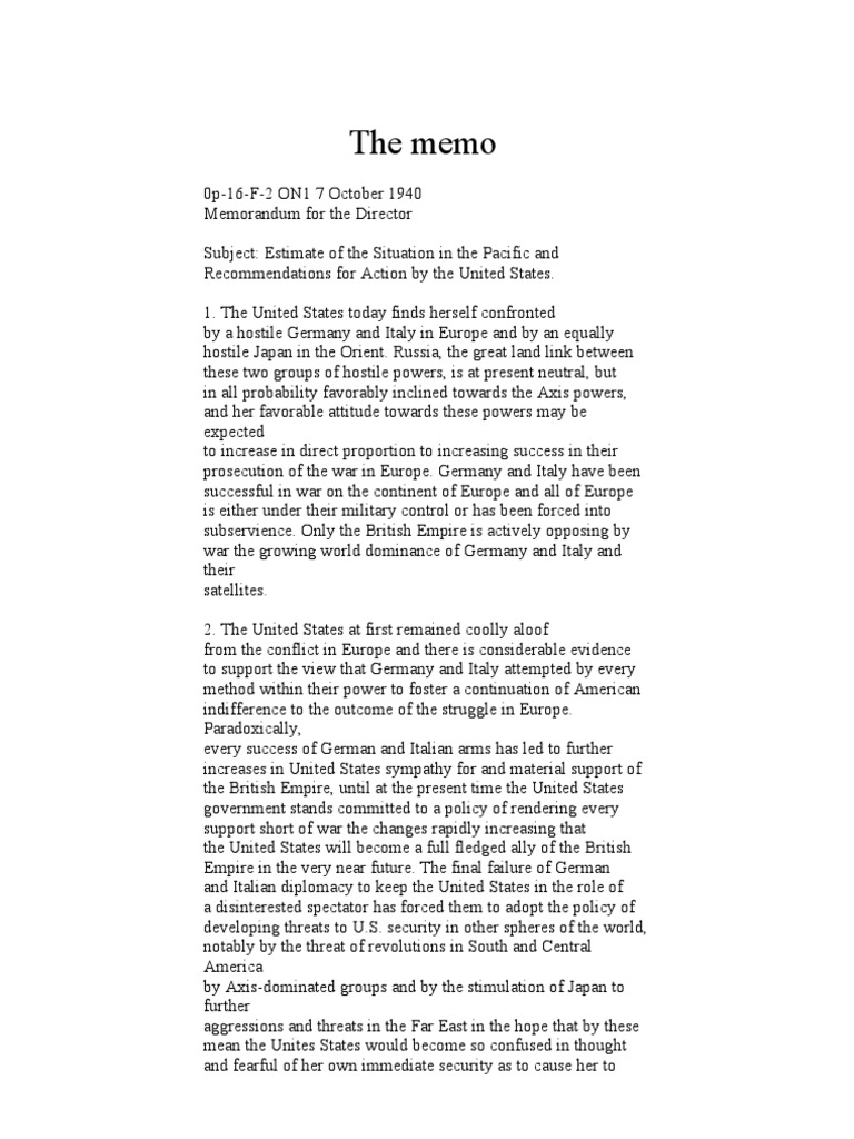 McCollum Memo: U.S. Pacific Strategy | PDF | Empire Of Japan | Kingdom ...