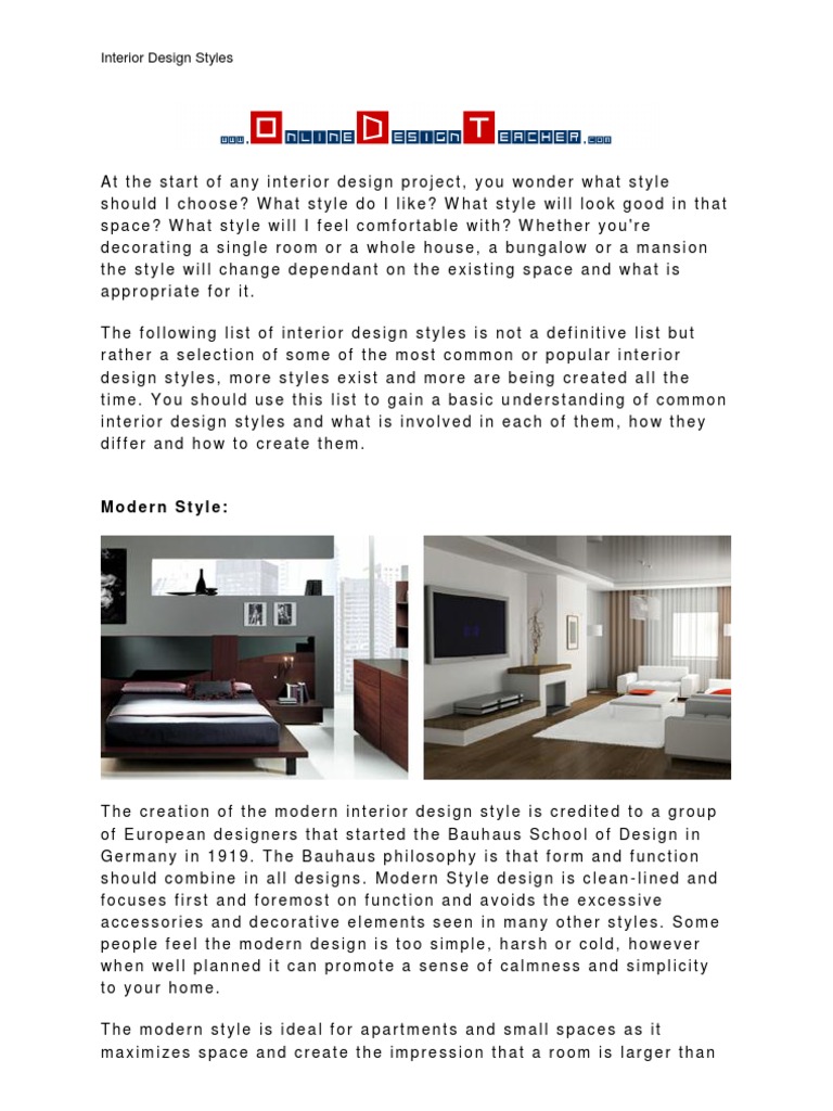 Interior Design Styles: Modern Style | PDF | Minimalism | Interior Design