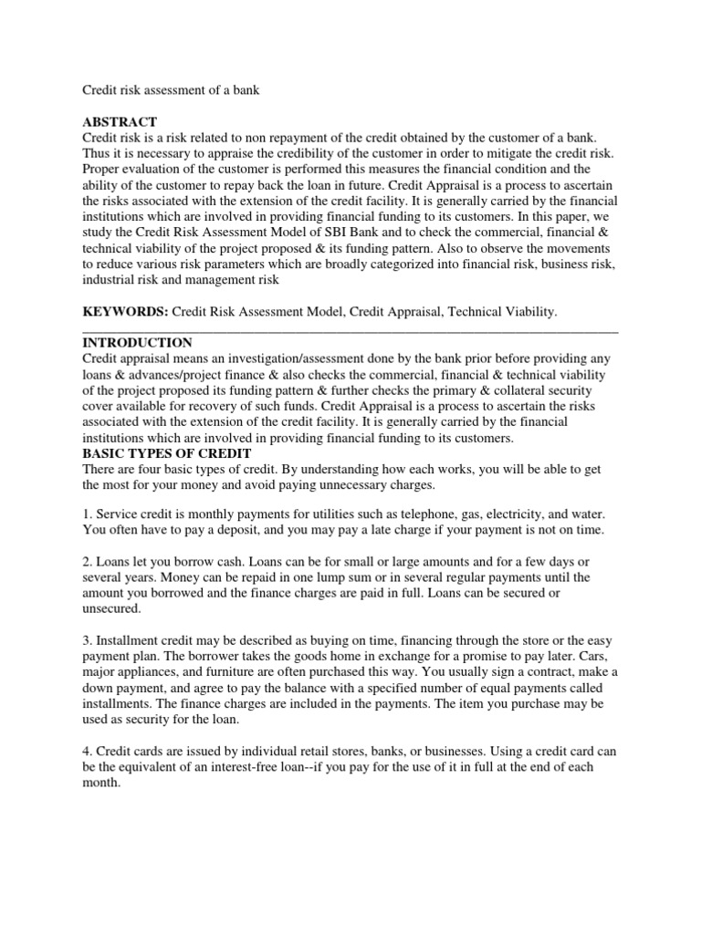 Credit Risk Assessment in Banking | PDF | Credit (Finance) | Loans