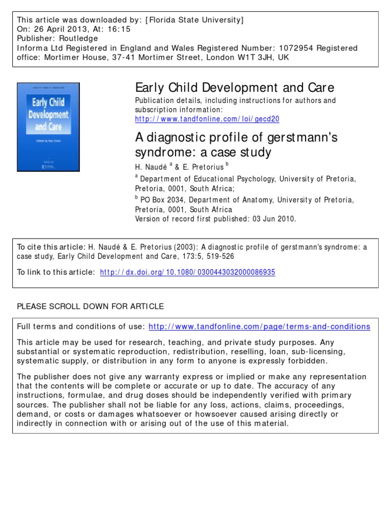 A Diagnostic Profile of Gerstmann's Syndrome. a Case Study ...
