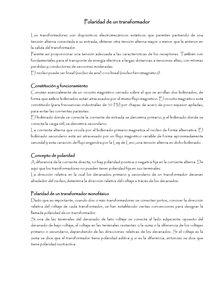 Polaridad de Un Transformador | PDF | Transformador | Corriente eléctrica