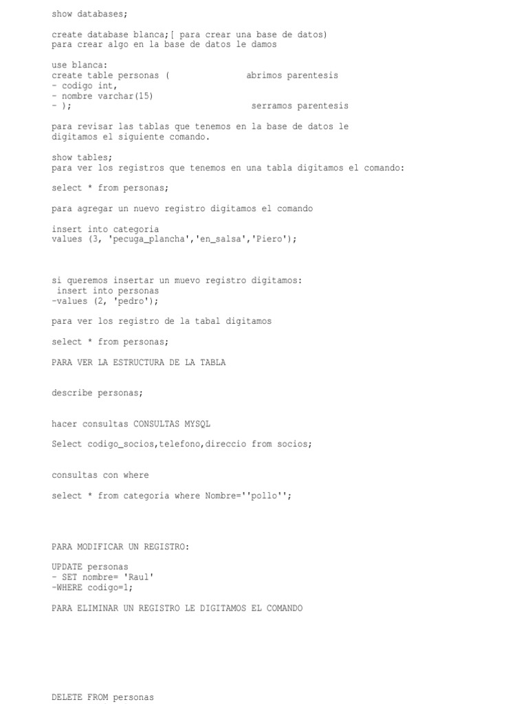 Comandos Basicos Mysql | PDF