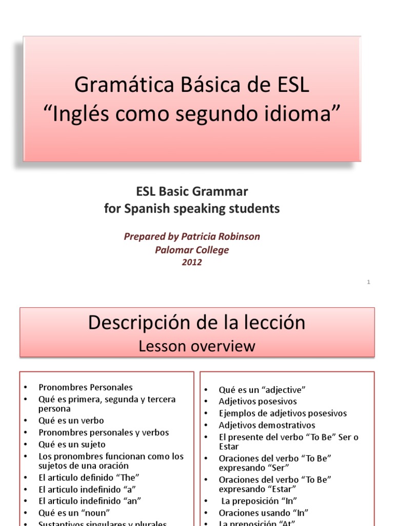 Basic Esl Grammar | PDF | Adjetivo | Verbo