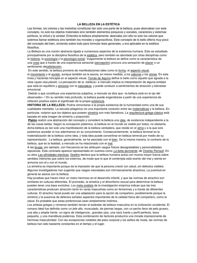 La Belleza en La Estética | PDF | Belleza | Metafísica de la mente