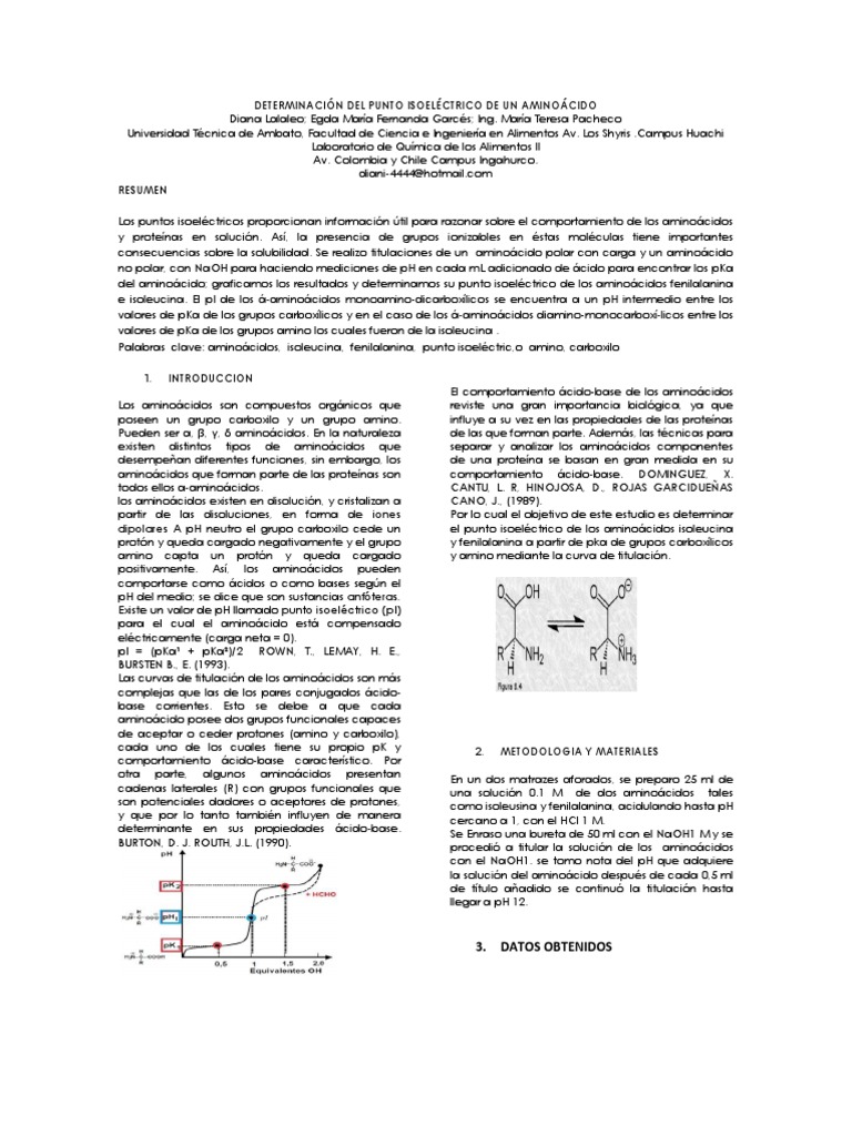 Determinación Del Punto Isoeléctrico de Un Aminoácido | PDF ...