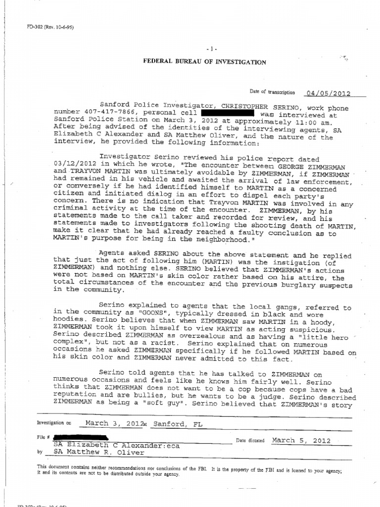 Detective Chris Serino FBI Report | PDF