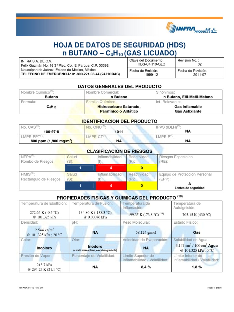 Logo de Gas Inflamable: Butano HDS | PDF | Gases | Oxígeno