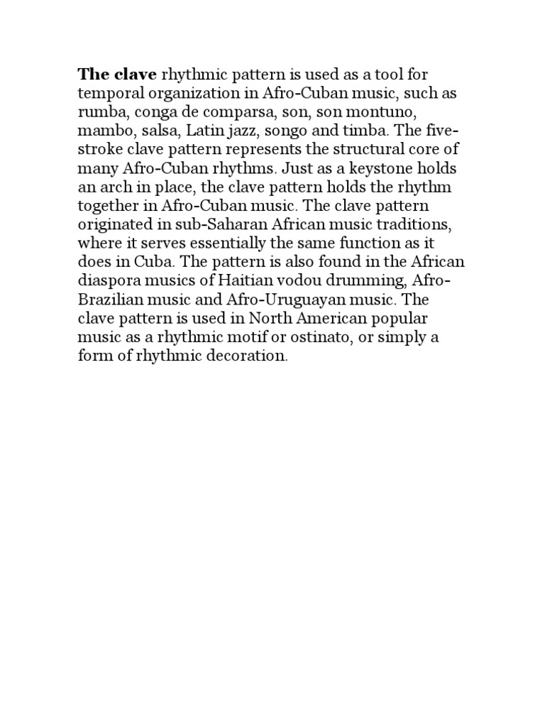 The Clave Rhythmic Pattern Is Used As A Tool For Temporal Organization ...