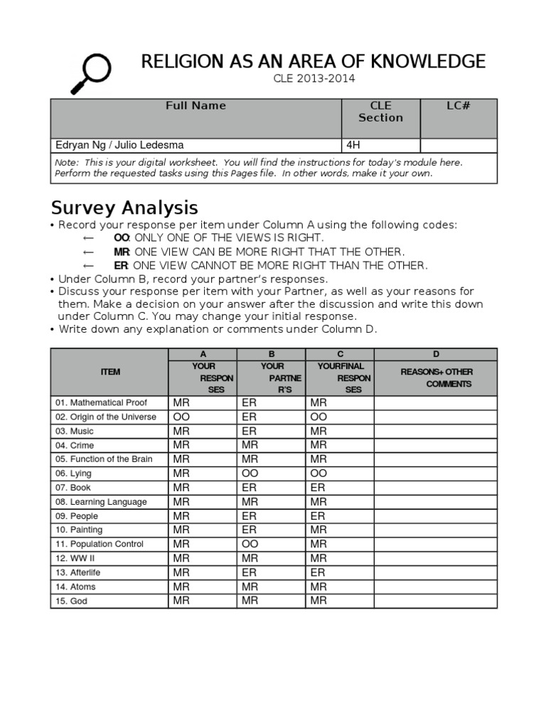 Survey on Religious Knowledge Perspectives | PDF | Career & Growth ...