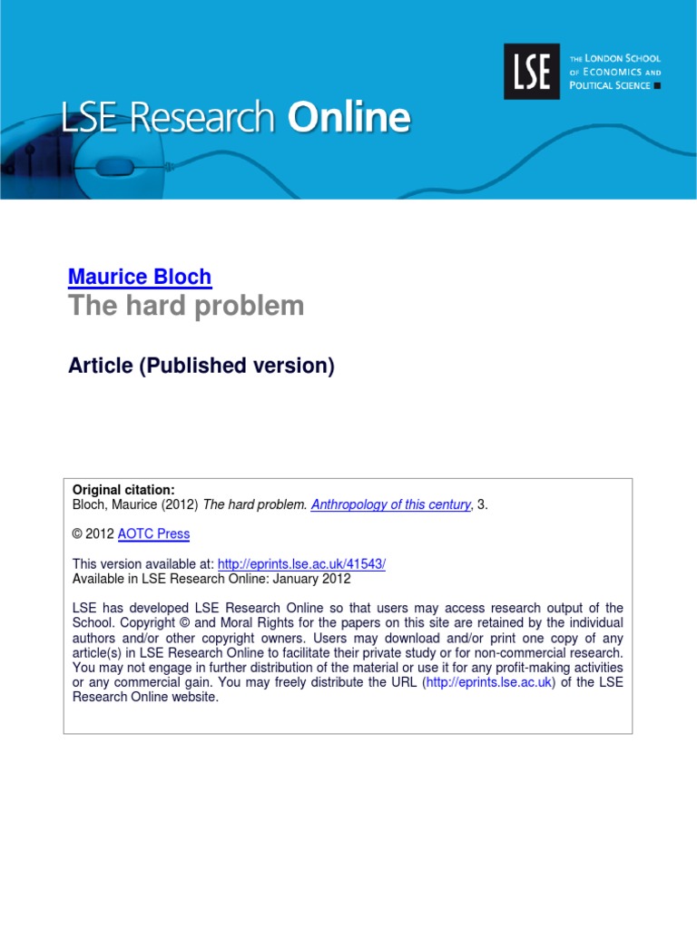 The Hard Problem | PDF | Consciousness | Anthropology