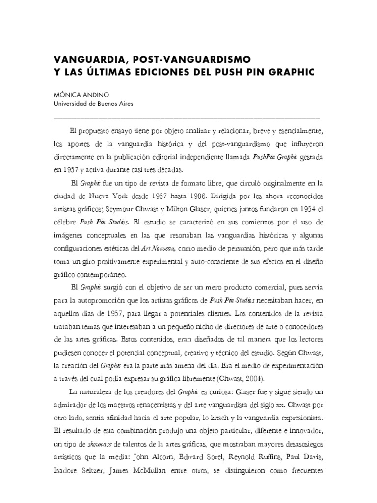Vanguardia, Post-Vanguardismo y Las Últimas Ediciones Del Push Pin ...
