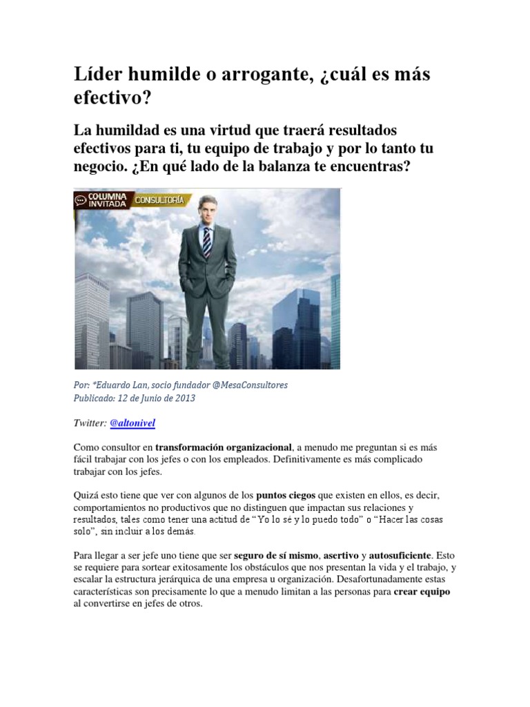 Líder Humilde o Arrogante | PDF | Egoismo psicologico | Liderazgo