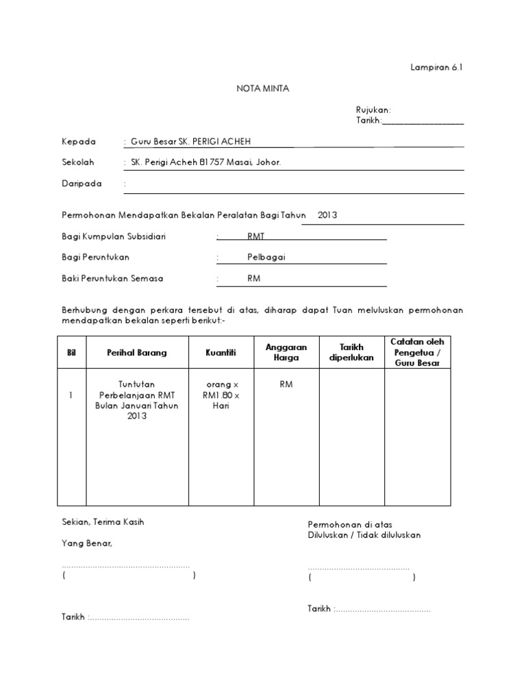 Contoh Borang Nota Minta | PDF