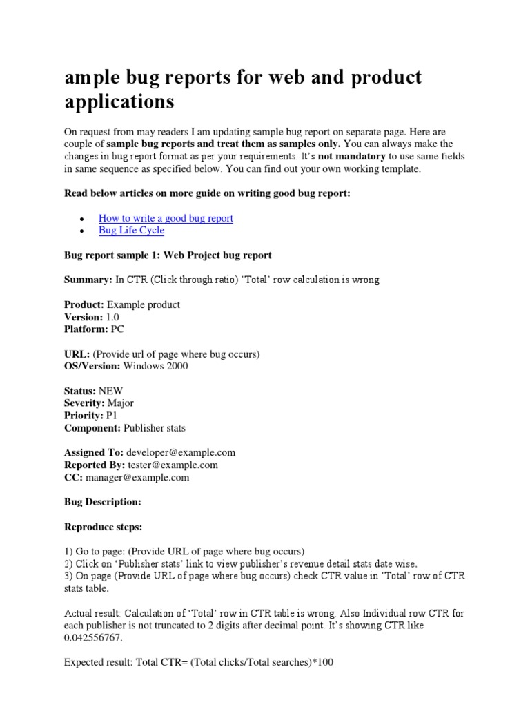 Sample Bug Report, How to Write Bug Report, Bug Life Cycle | Software Bug | Operating System ...