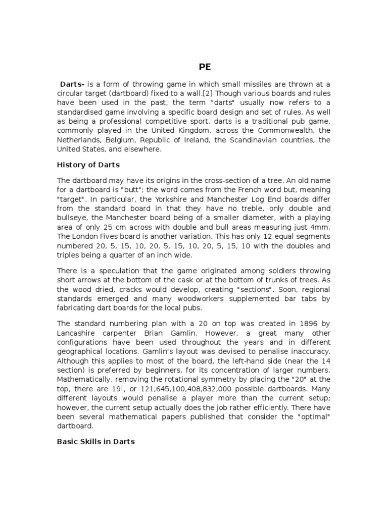 History of Darts | PDF | Indoor Sports | Pub Games