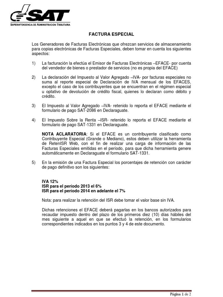 Factura Especial en Guatemala: Guía SAT | PDF | Factura | Impuestos