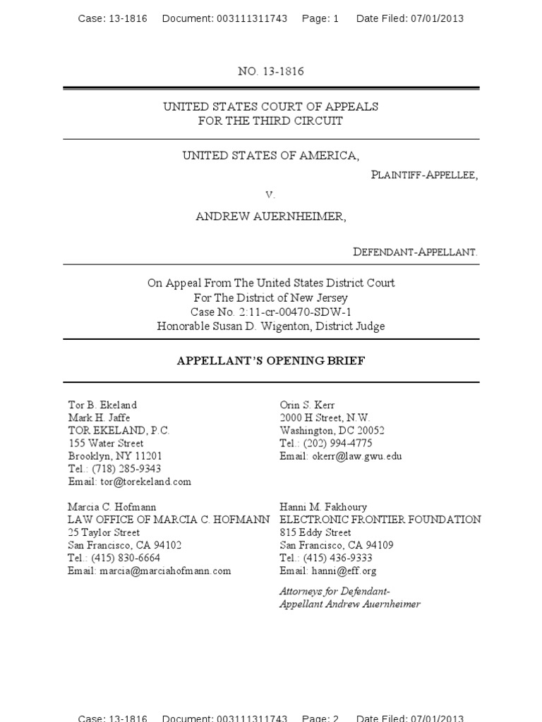 Andrew "Weev" Auernheimer App. Brief | PDF | Websites | Standard Of Review