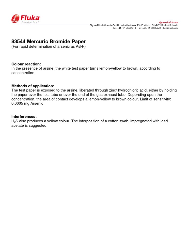 Mercuric Bromide Paper for Arsenic Detection | PDF