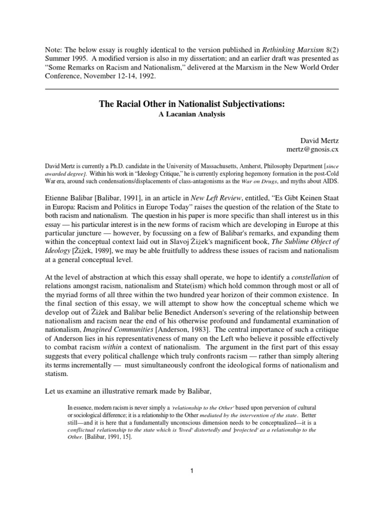 David Mertz - The Racial Other in Nationalist Subjectivations - A ...
