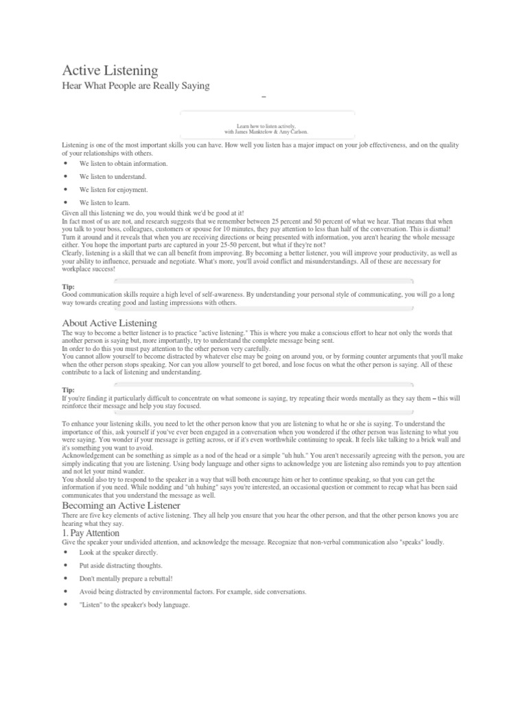 Active Listening: Hear What People Are Really Saying | PDF | Body ...